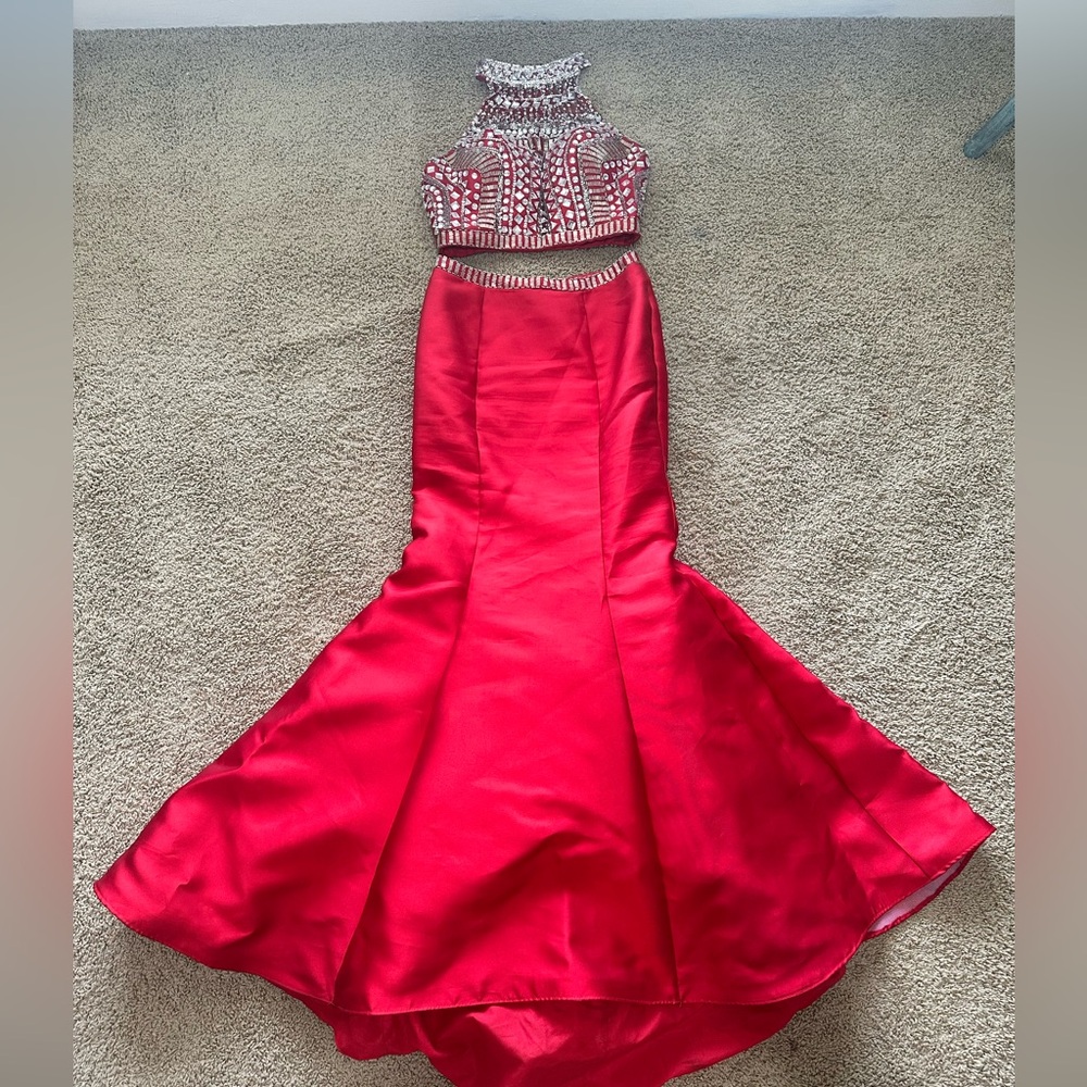 Rachel Allan Beaded Red Formal Prom 2 Piece Dress Siz… - Gem
